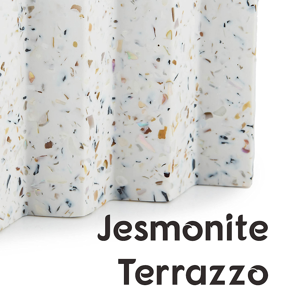 Tapeera Zig Zag Jesmonite Terrazzo Stone Soap Dish for Bathroom Sink - Concrete Soap Saver for Bar Soap Holder for Shower - Sponge Holder - Self Draining Soap Dish Holder - Kitchen Soap Tray (White)