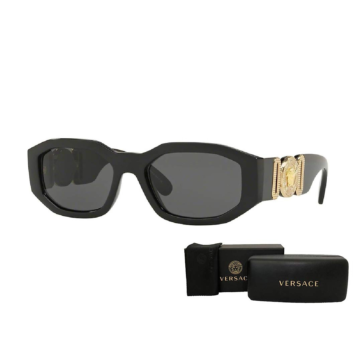 Versace VE4361 MEDUSA Rectangular GB1/87 53M Black/Grey Sunglasses For Men For women+ BUNDLE With Designer iWear Eyewear Kit