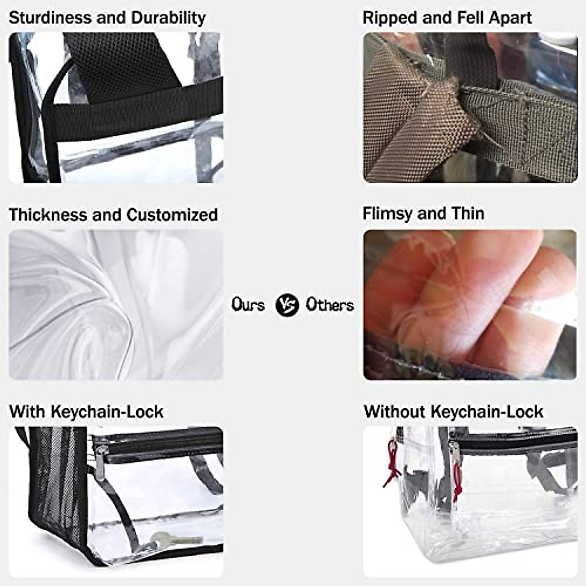 mommore Heavy Duty Clear Backpack Durable See Through Bookbags for Work, 16” Transparent Large Backpack, Black