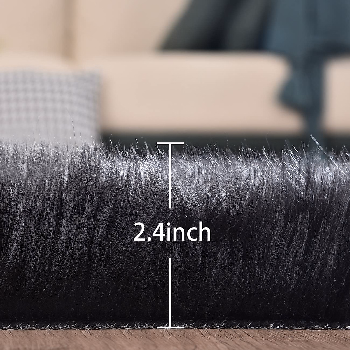 ORINOVA Black Faux Sheepskin Washable Fluffy Fur Area Rugs for Bedroom Small Fuzzy Carpet for Living Room 2x3 Boho Nursery Rug