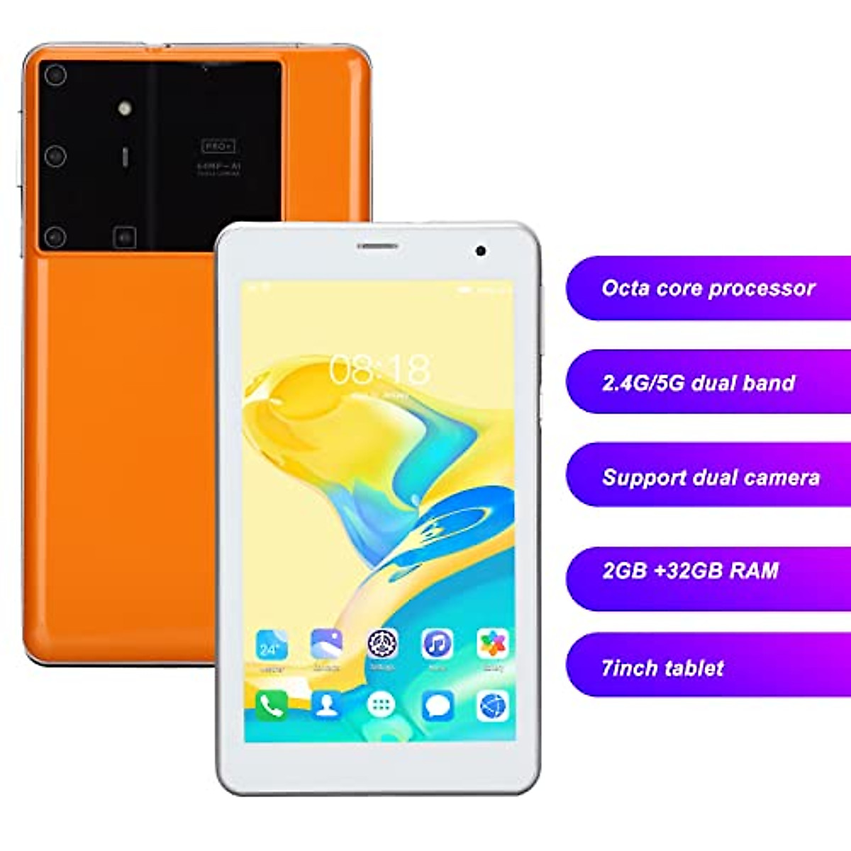 Kids Tablet, 3500MAh Battery 7Inch Tablet 2G 32G RAM Dual Camera 2.4G 5G for Home US Plug