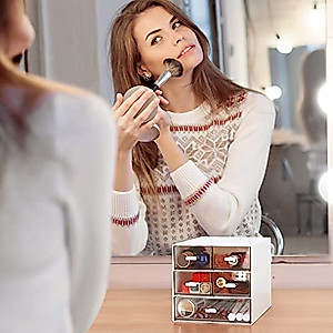 LETURE Desk Organizer with 5 Drawers, Rectangular Office Stationery Supplies Desktop Drawers, Plastic Makeup Storage, Suitable for Office, School, Home (White & 5 Drawers)