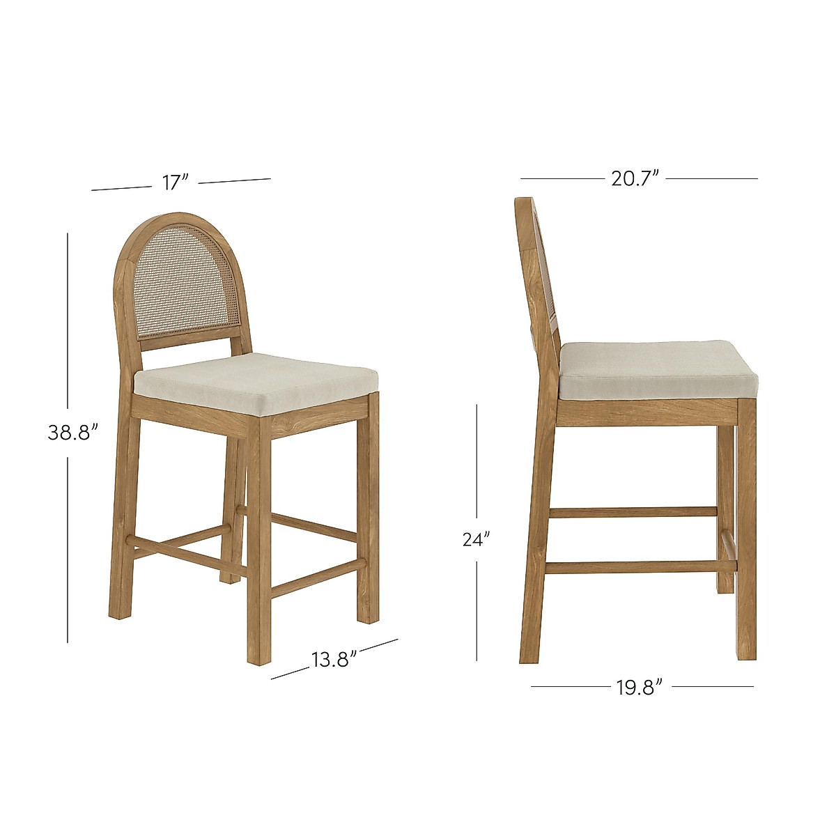 Nathan James Bailey Boucle Upholstered Rattan Bar Stool, Counter Height Stool with Natural Rattan Woven Back For Kitchen Island, Light Brown