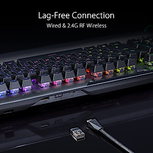 ASUS ROG Claymore II Wireless Modular Gaming Mechanical Keyboard (ROG RX Switches, detachable numpad & wrist rest for TKL 80%/100%, Aura Sync, media controls, fast charge, USB 2.0 Passthrough)-Black