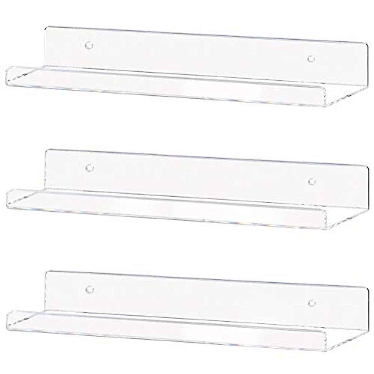 Weiai Clear Acrylic Shelf 15" Invisible Floating Wall Ledge Bookshelf, Kids Book Display Shelves Wall Mounted (15 Inch 3Pack)