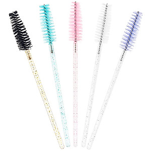 Mekupeu 20 Pcs Mascara Wand Tube Set Diamond Key Chain Tube Empty Mascara Brushes Eyelash Spoolies Brush Makeup Tool Applicator (Mixed 5 color)