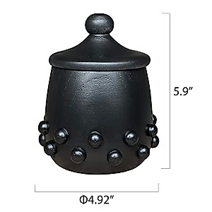 dwellington Decorative Dotted Wood Embossed Canister Small Beaded Storage Wooden Jar with Lids (Black)