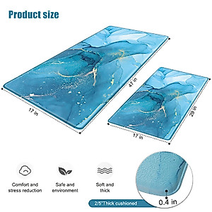 Sofort Kitchen Mat, Cushioned Anti Fatigue Kitchen Rug, Set of 2 Non Slip Waterproof Blue Marble Kitchen Mats for Floor, Comfort Standing Mats for Kitchen, Office, Sink, Laundry