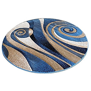 Masada Masada Rugs 8'x8' Round Modern Sculpted Area Rug in Blue - Design Sculpture 258