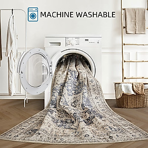 Tortania Boho Blue Living Room Rug 9x12 with 10 PCS Rug Tape Set