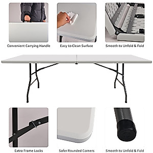 Elevon Indoor Outdoor Heavy Duty Portable with Handle Lock for Picnic Party Camping, 8 feet, White