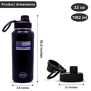 32 oz. Thin Blue Line Steel Sports Water Bottle-Double Wall Vacuum Insulated