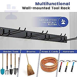 Safstar 36" Tool Storage Rack Clearance, Wall-mounted Garage Tool Organizer with 4 Double Hooks & Rustproof Finish, Heavy Duty Metal Tool Holder for Home Garden Garage Workshop, 328 lbs Load Capacity