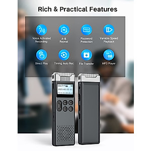 80GB Digital Voice Activated Recorder with Playback - Audio Voice Recorder for Lectures Meetings, Recording Device Dictaphone Sound Tape Recorder with Password & Card Reader