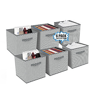 Domsanistor Fabric Cube Storage Organizer Bins, Collapsible Sturdy Cube Storage Bins Set of 6, Fabric Storage Bins with Handles for Home Bedroom Shelf 11.8 x 11.8 x 11.8 Inch (Gray)