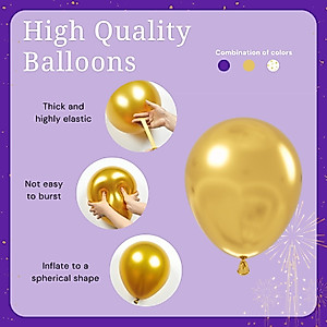 BAUANOOY Purple and Gold balloons, 60pcs 12 Inch Purple Metallic Chrome Gold and Confetti Balloon for Wedding Graduation Birthday Party Decorations