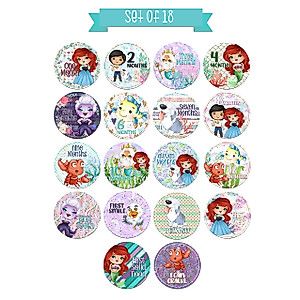 Princess Character Themed Baby Milestone Stickers for First Year Month to Month Photo Prop Infant Onesie Growth Chart Shower Registry Gift Scrapbook Photo Keepsake Monthly Set (Mermaid)