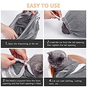 Cat Bathing Bag Cat Cleaning Shower Bag- Adjustable Anti-Bite and Anti-Scratch Polyester Soft Restraint Cat Grooming Bag for Bathing, Nail Trimming, Injection, Medicine Taking （Gray）