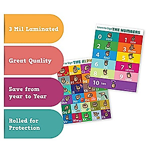 MWB ASL Learn to Sign Posters for Kids - Hand Sign Language Flash Card Posters with Colors, Feelings, Animals, Shapes | ASL Educational Posters for Classrooms and Home | 18" x 13" Laminated (Pack of 2)