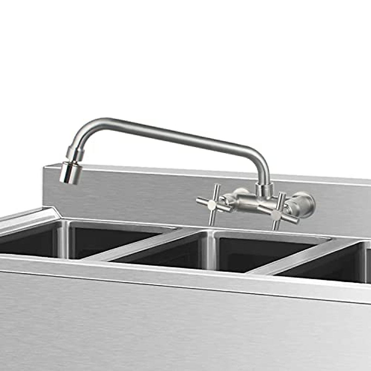 UMANYI Commercial Kitchen Faucets Wall Mount 4 inch Center Stainless Steel Brushed Nickel 2 Handle Utility Laundry Sink Bar Pre Faucet 11" Spout with Aerator SSKF09-3CZ