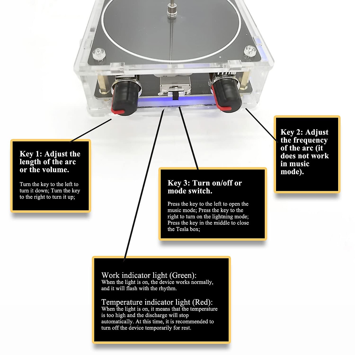 ISolderStore Musical Tesla Coil Speaker Mini Bluetooth Music Tesla Coil Magic Box Arc Plasma Artificial Lightning Desktop Toy Magic Beat Electron Tesla Box Assembled