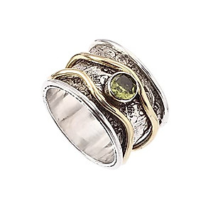 Spinner Peridot gemstone sterling silver ring Anxiety Meditation Spinning ring Statement Band silver jewelry (8.5)