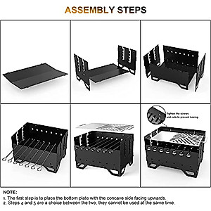 Onlyfire Chef Portable BBQ Grill, Foldable Charcoal Grill Barbecue Smoker with 7 PCS Stainless Steel Kebab Skewers & BBQ Griddle for Outdoor Cooking, Camping and Picnic