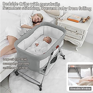 Lair Coo Baby Bassinet, 3 in 1Bedside Bassinet for Baby with Grocery Basket, Bassinet Bedside Sleeper with Mattress & Mosquito Net, Travel Bassinet for Baby(Foldable) with Storage Bag & Wheel
