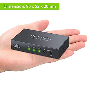 LiNKFOR Digital Toslink Optical 3x1 Switch with 3ft Optical Cable and IR Remote Control Aluminum Alloy Digital Audio SPDIF Toslink Optical Fiber Switcher 3 in 1 Out for PS3 Xbox Blue-Ray DVD HDTV