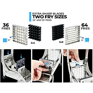 ICO French Fry Cutter, 2-blade Potato Slicer, French Fry Cutter For Potatoes with Non-slip Suction Lock Technology, Stainless Steel French Fry Press