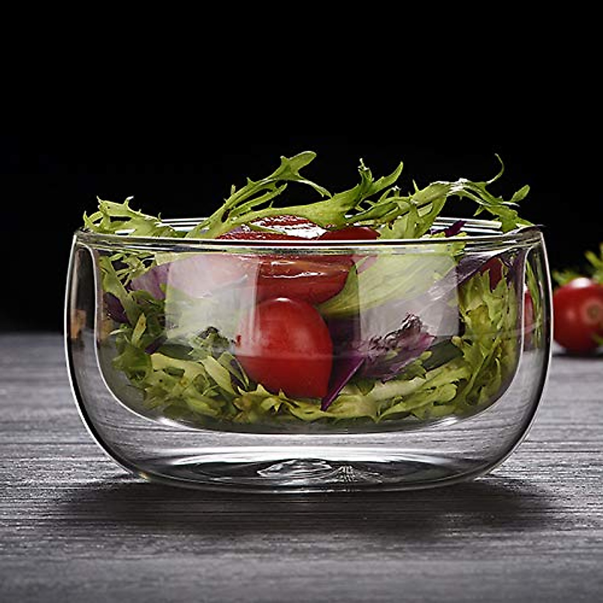 GracesDawn high temperature resistant double layer glass bowl borosilicate heat-resistant glass tableware transparent fruit salad bowl (300ml double bowl)