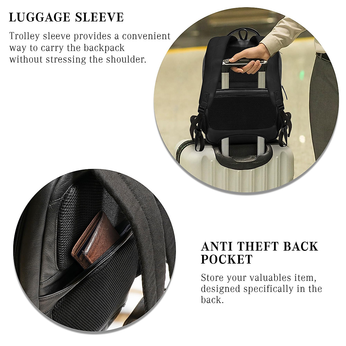 LUXEORIA Genuine Leather Backpack for Men and Women, Minimalistic Backpack, Handmade Retro Style 15.6" Laptop Bag, Daypack with Utility Pockets & Trolley Sleeve - Black