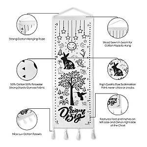 Canvas Growth Chart for Kids for Measuring Height Against The Wall Unique Gift Ideas, Gender Neutral Measure Toddler’s Growth for Boys and Girls Strong Fabric Height Ruler