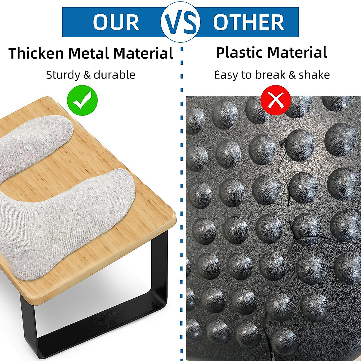 Foot Rest for Under Desk, New Upgrade Wooden with Metal Ergonomic Foot Stools Under Desk at Work, Office Footstools Under Desk Pressure Relief for Back and Body Comfort, Matte Black Footrest