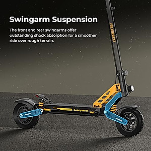 Ausom Leopard Electric Scooter Adults, 1000W Motor, 45 Miles Range & 30 MPH Foldable Commute Sport E-Scooter w/10‘’ Off Road Tires, Removable Seat, Dual Disk Brakes & Suspension