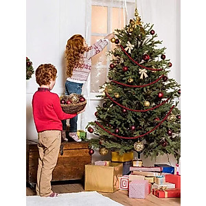 Christmas Wood Bead Garland, Christmas Tiered Tray Decor Farmhouse Wall Hanging Wooden Beads with Tassels, Christmas Hanging Prayer Bead Decor for Christmas Decorations