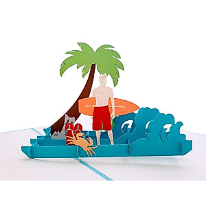 iGifts And Cards Guy Surfing 3D Pop Up Greeting Card - Ocean, Surfboard, Wave, Sport, Half-Fold, Birthday, Just Because, Thinking of You, Retirement, Get Well, Congratulations, Friendship, Good Luck