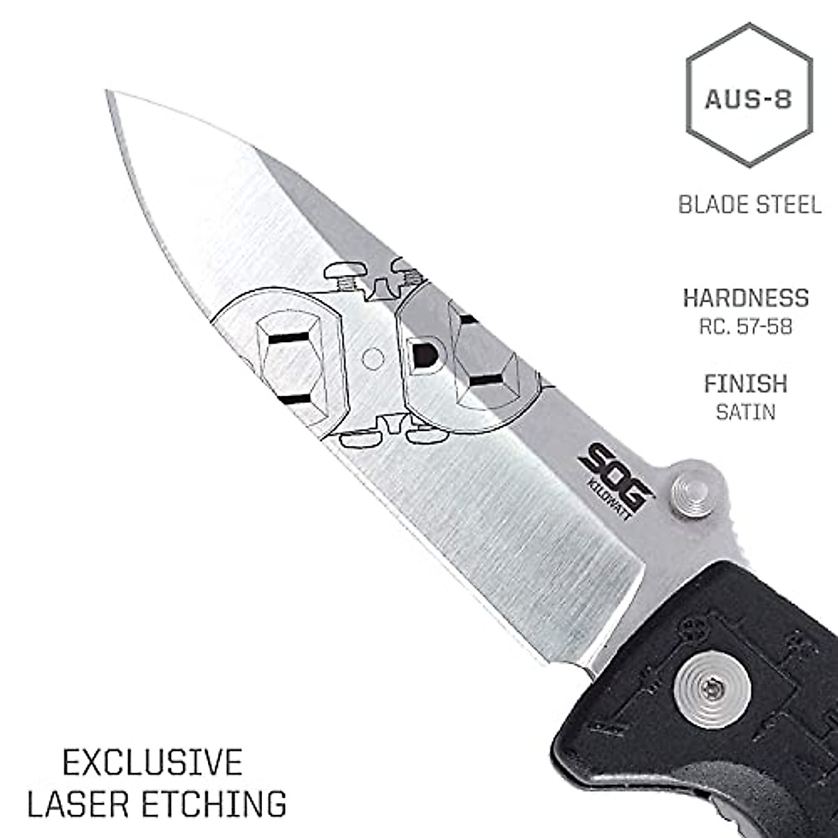 SOG Kilowatt- Electricians Pocket Knife with Wire Stripping Multi-Tool and 3.4 Inch AUS-8 Blade, UTP 10-22G Wire Stripper Knife (EL01-CP), Black