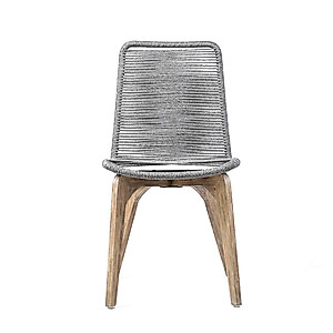 Armen Living Island Modern Outdoor Patio Eucalyptus Wood and Rope Dining Chairs, Set of 2, Gray/Teak