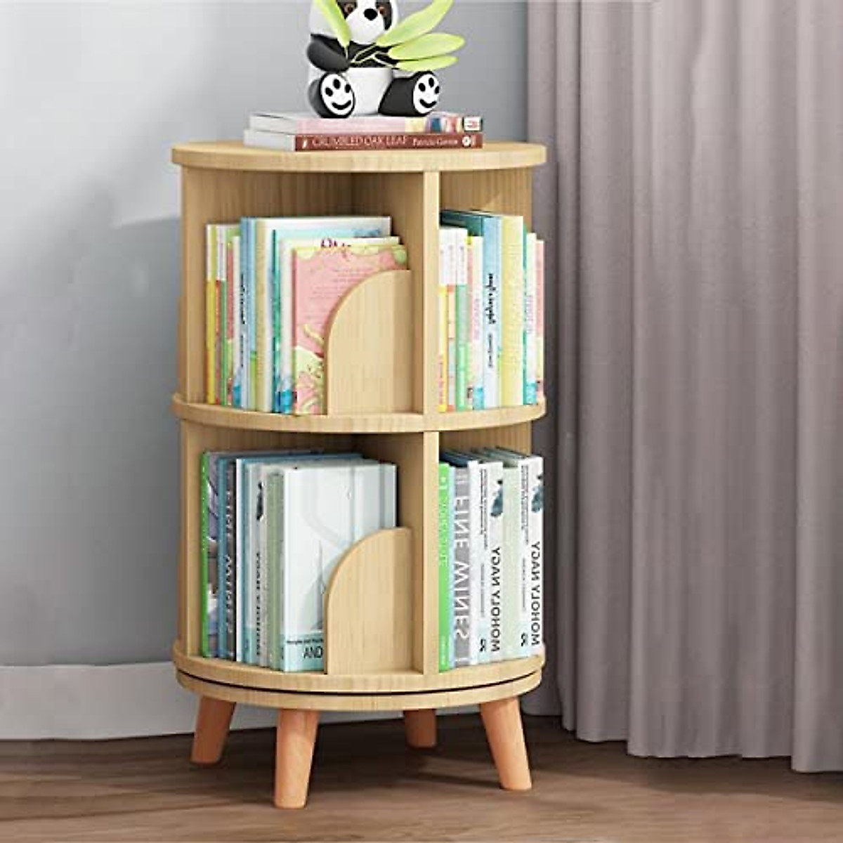 Gdrasuya10 Upgraded 2 Tier 360 Rotating Bookshelf with Legs, Small Stackable Bookshelf Wood Bookcase Organizer Book Display Shelves Storage for Living Room Bedroom Study Room