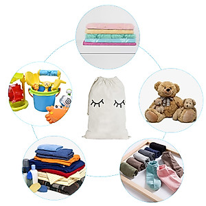 Lujuny 26" x 18" Large Laundry Bag, Cute Canvas Toy Storage Bag with Drawstring, Dust-proof Cotton Reusable Heavy Duty Gift Wrap Holder for Basket Travel (Smile Dog)