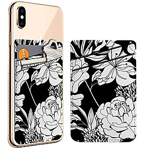 Diascia Pack of 2 - Cellphone Stick on Leather Cardholder ( Decorative White Flowers Pattern Pattern ) ID Credit Card Pouch Wallet Pocket Sleeve