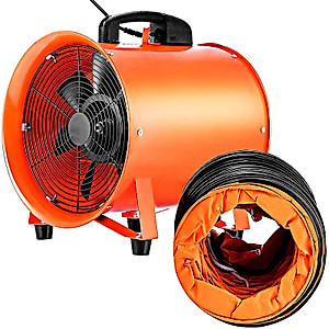 VEVOR 10 Inch Portable Ventilator Fan, High Velocity, Low Noise, 2700m3/h Air Flow, 320W Power, 295Pa Pressure, with 5M Duct Hose, Orange