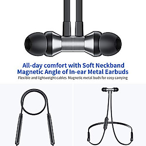 VOXii Bluetooth Headphones, Wireless Neckband Headphones, Extra Ultra Bass, V5.0 Bluetooth, Clear Calls with Perfect Noise Isolation, 12H Playtime for Workout, Running, Driving