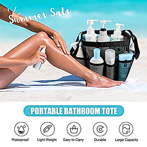 Shower Caddy, 7 Pockets Mesh Shower Bag Storage Essentials Shower Caddy with Handle, Large Capacity Separate Compartment for Dorm College Gym Camping Bathroom(Black)