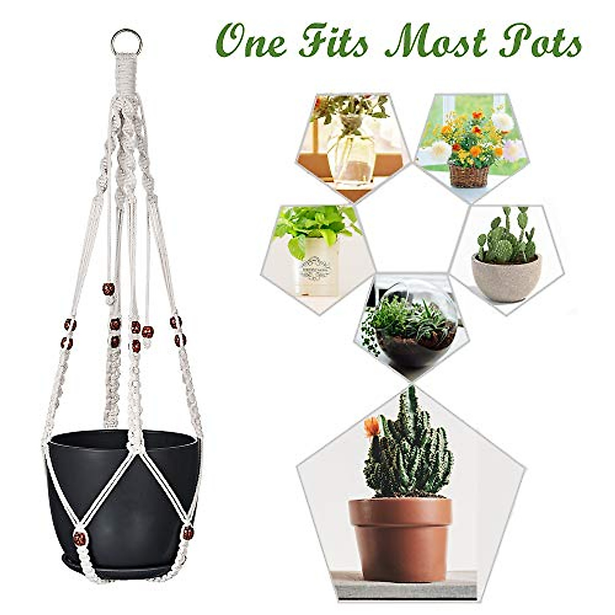 Macrame Plant Hangers, Hanging Planters Set of 5 with 5 Hooks, Hanging Planters for Indoor and Outdoor Plant Décor, Different Tier (5 Sizes) Beige