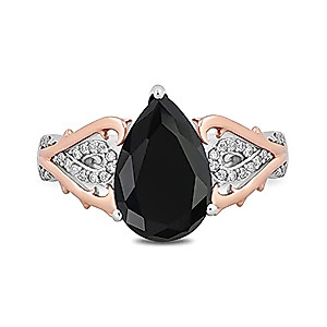 Jewelili Enchanted Disney Fine Jewelry Sterling Silver and 10k Rose Gold 1/10 CTTW and Black Spinel Maleficent Ring Size 6