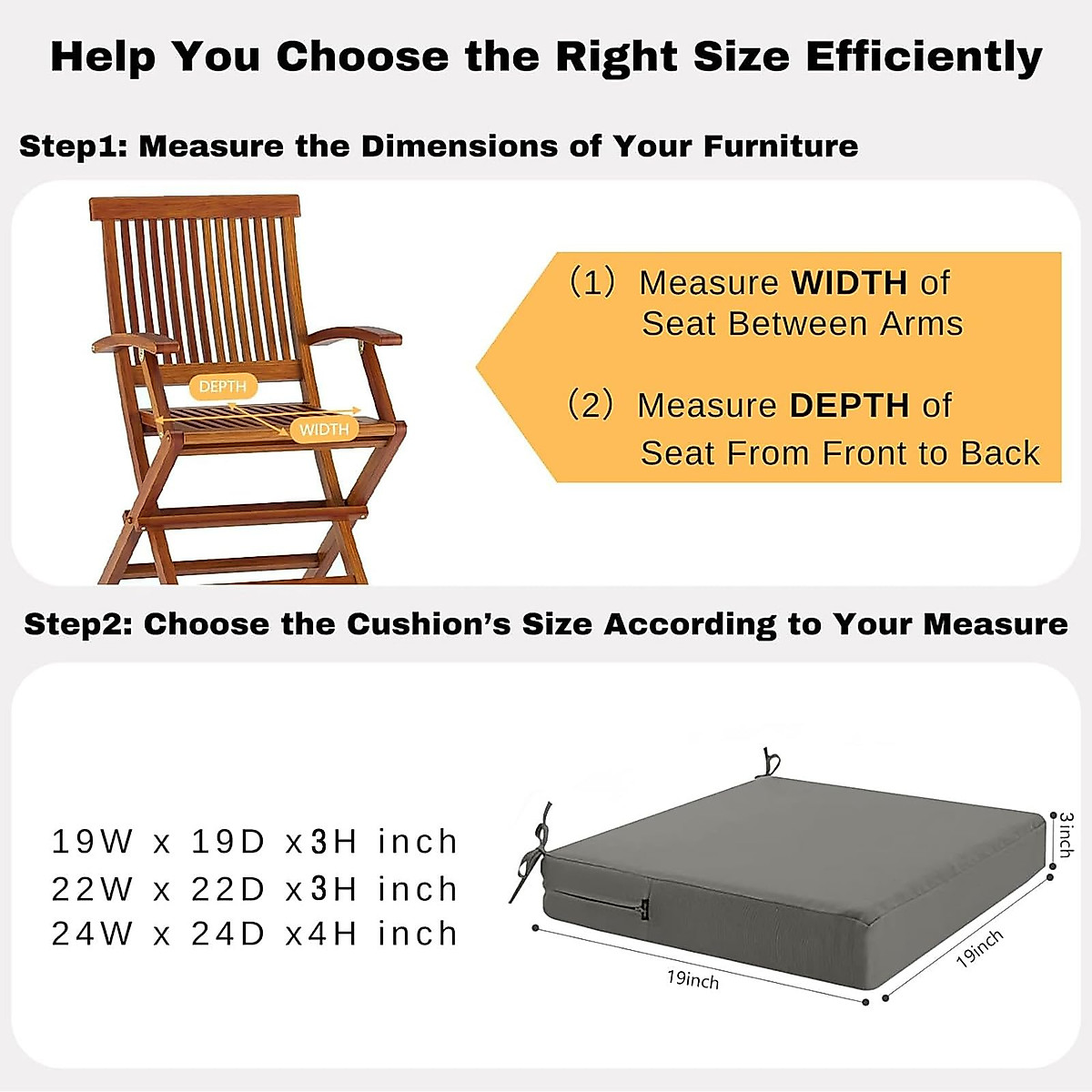 idee-home Outdoor Chair Cushions Set of 2, Outdoor Seat Cushions 19x19 Waterproof, Patio Chair Cushion Color Fastness with Ties Patio Furniture Garden Sofa Couch Pads