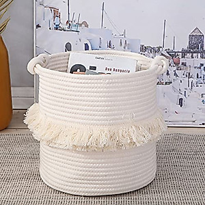 Cotton rope storage basket, woven storage basket, circular miscellaneous storage box, cotton thread with handle, dirty clothes basket, toy basket decoration, cotton rope basket
