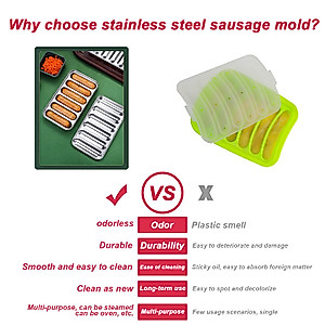 TIYOORTA Stainless steel Sausage Mold 6 Cavity for Homemade Hot Dogs, Non-Stick DIY Hot Dog Mold for Oven steamer (Style A)